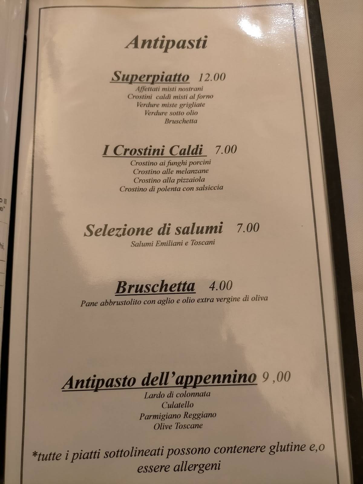 Menu da Il Bruco ristorante, Fiumalbo