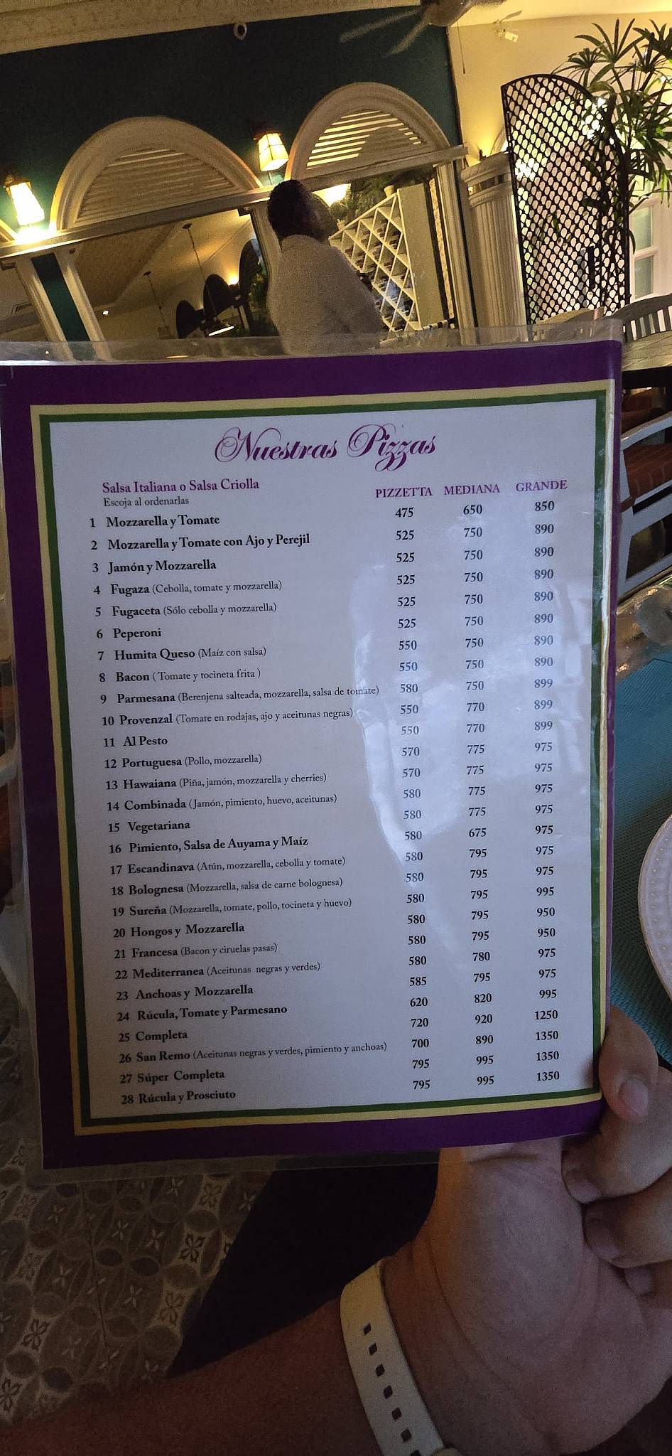 Carta del restaurante Il Capo, Santo Domingo, C. Embajador