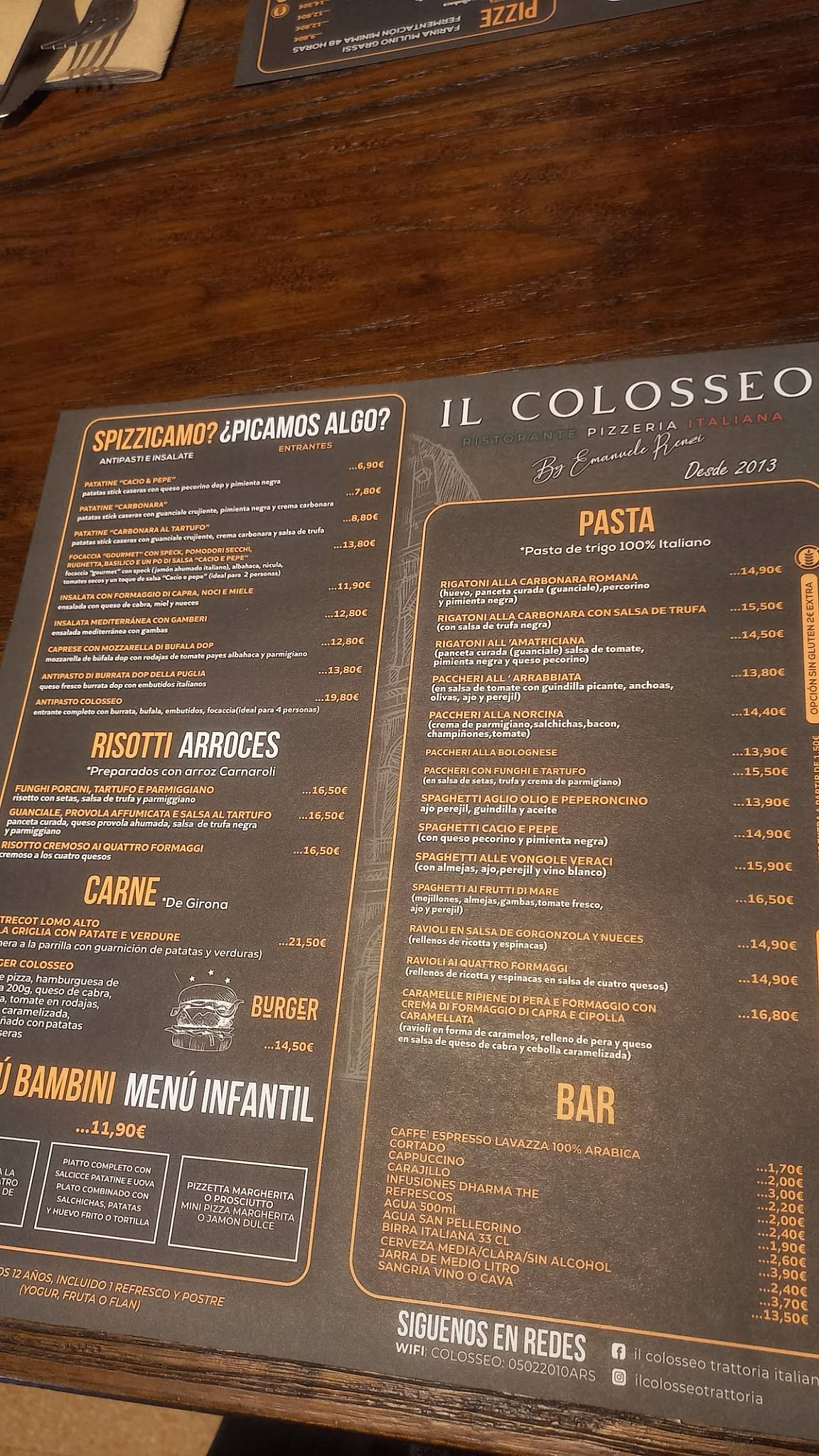 Carta de Il Colosseo Ristorante Pizzeria, Mataró
