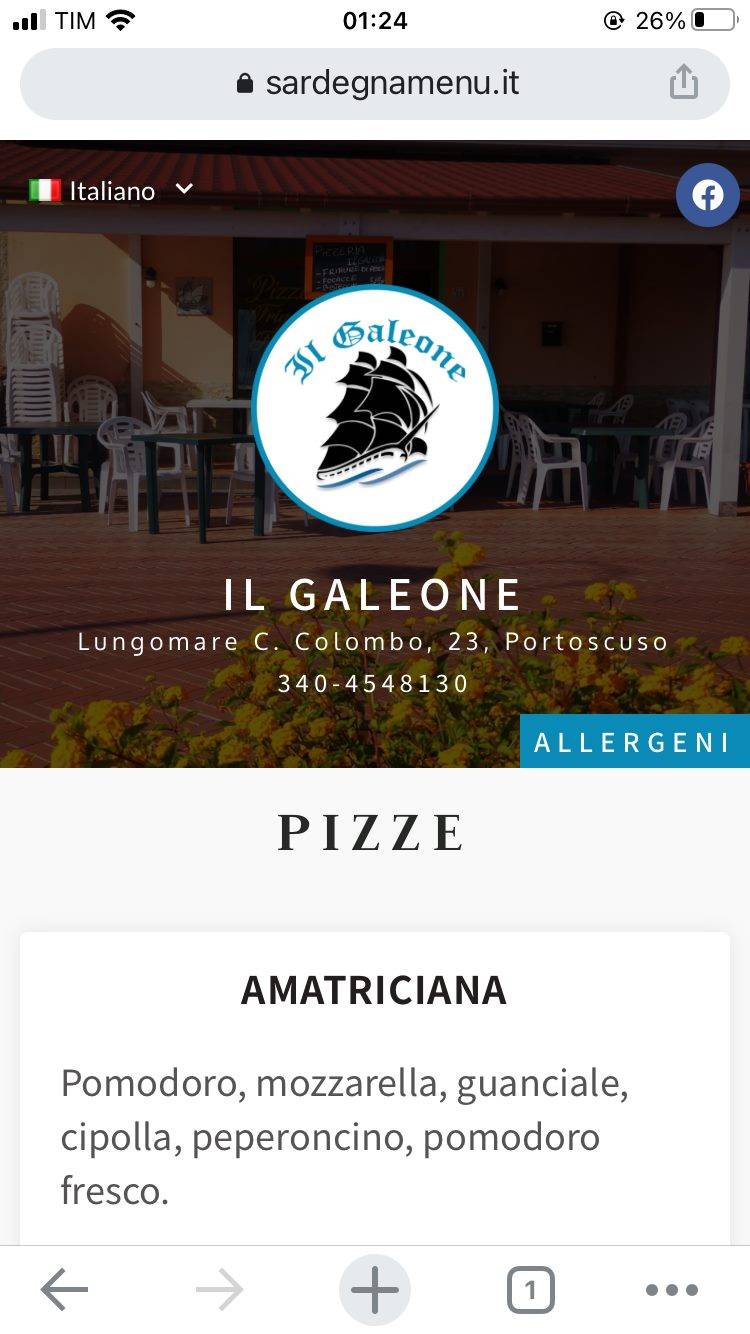 Menu da Il Galeone ristorante, Portoscuso
