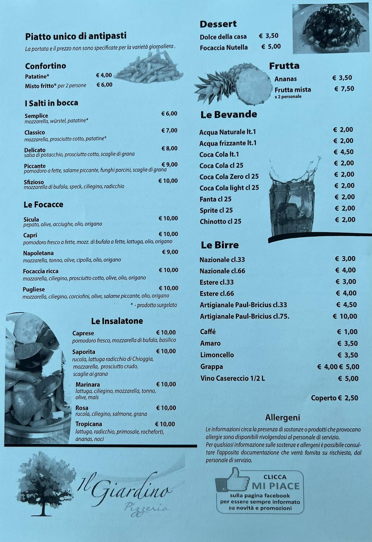 Menu da Il Giardino Pizzeria a Nicolosi, Nicolosi
