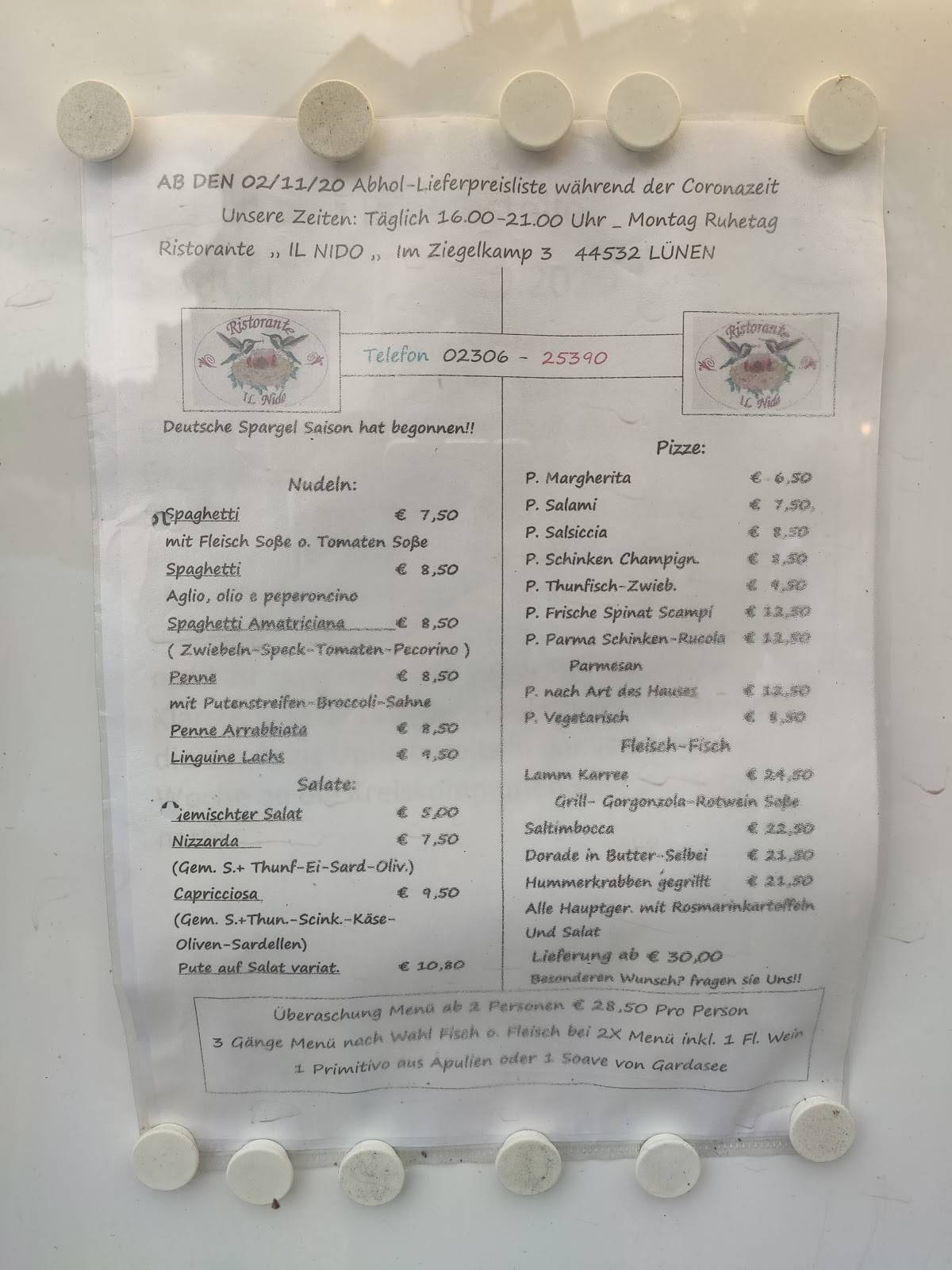 Speisekarte von Il Nido Pizzeria, Lünen