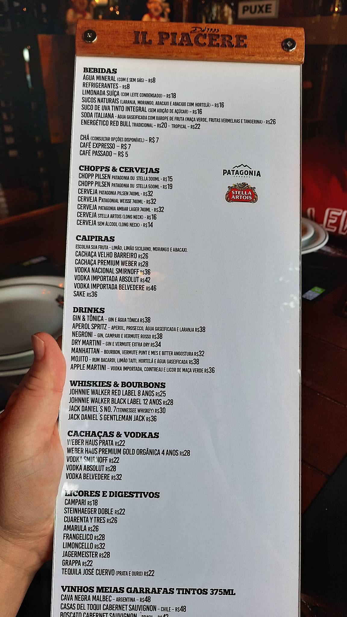 Menu em Il Piacere restaurante, Gramado