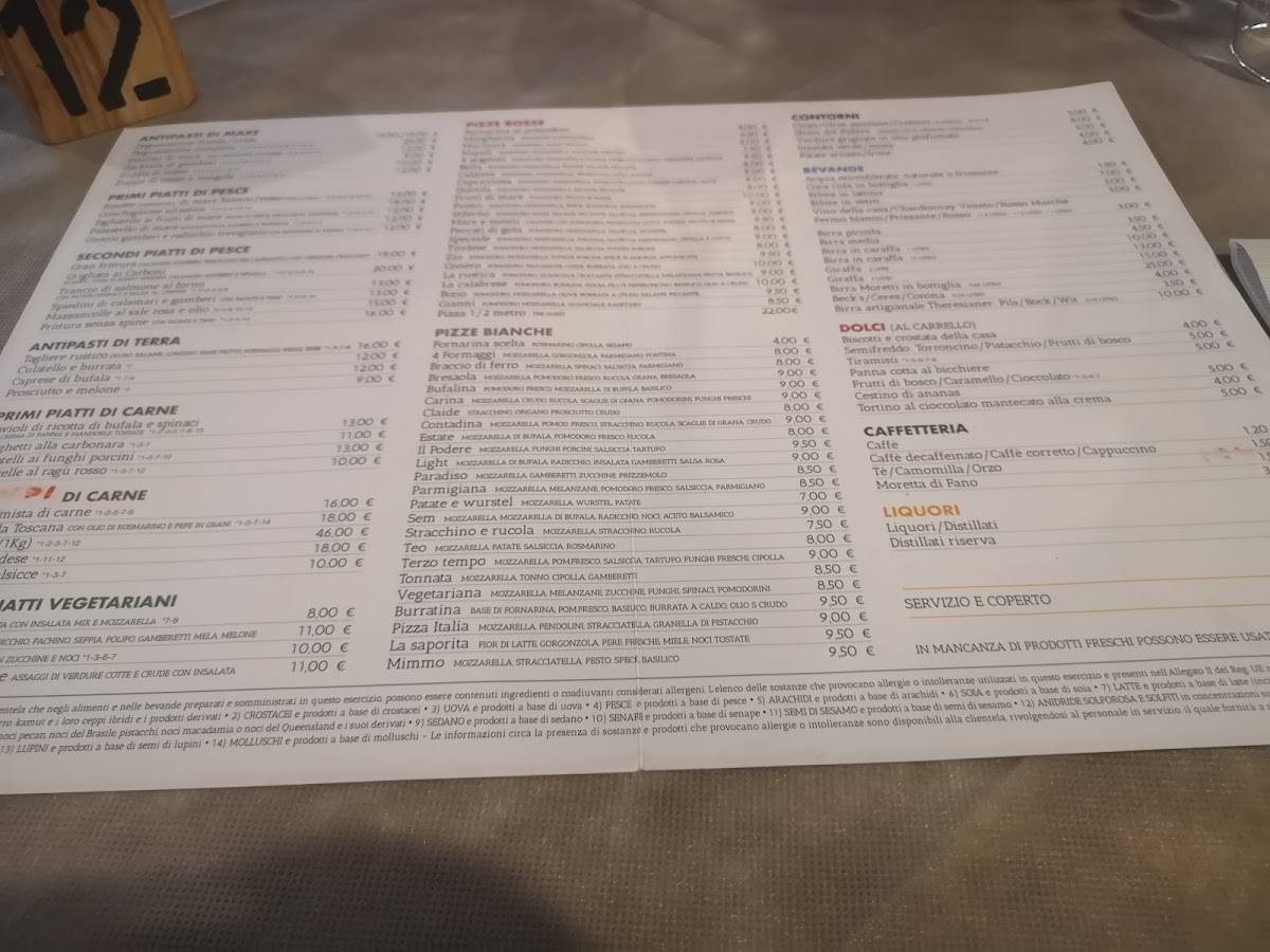 Menu da Il Podere - Trattoria e Pizzeria, Marina di Montemarciano