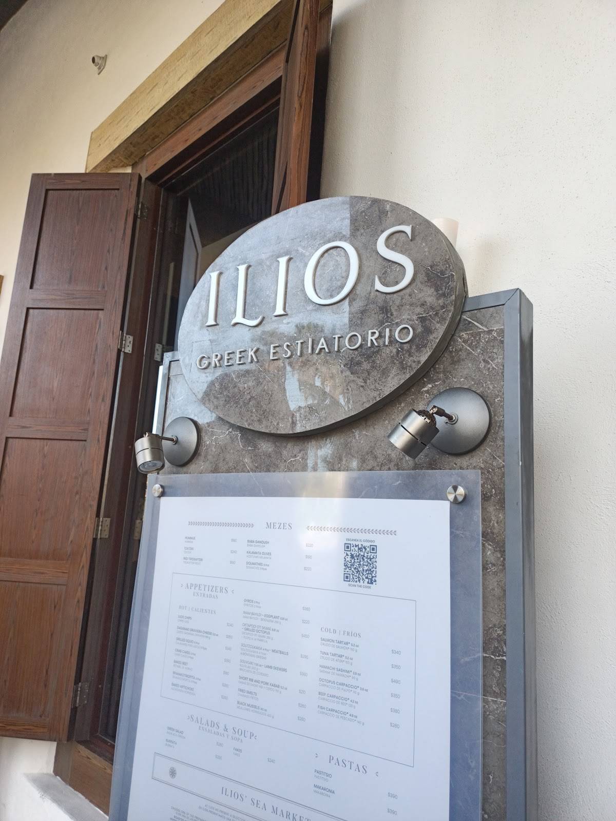 Carta de Ilios Greek restaurant in Cancun, Cancún
