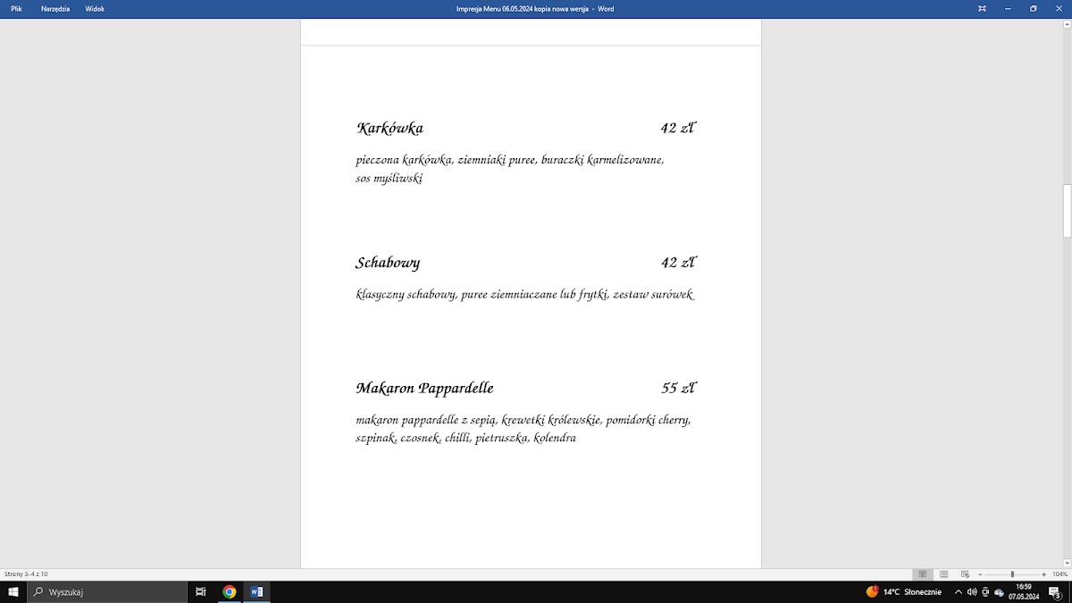 Menu at Impresja. Restauracja, Zambrow