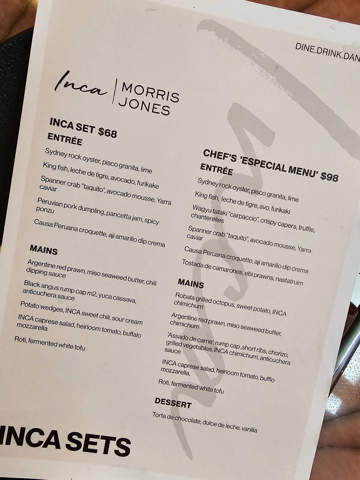 Menu at Inca Morris Jones Restaurant & Cocktail Bar, Windsor