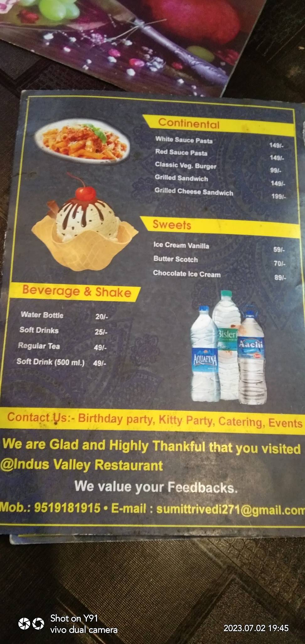 Menu at Indus Valley Restaurant & Catering, Kanpur