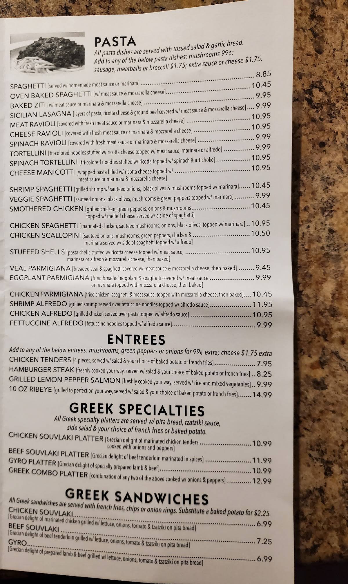 Menu at Inman House of Pizza restaurant, Inman