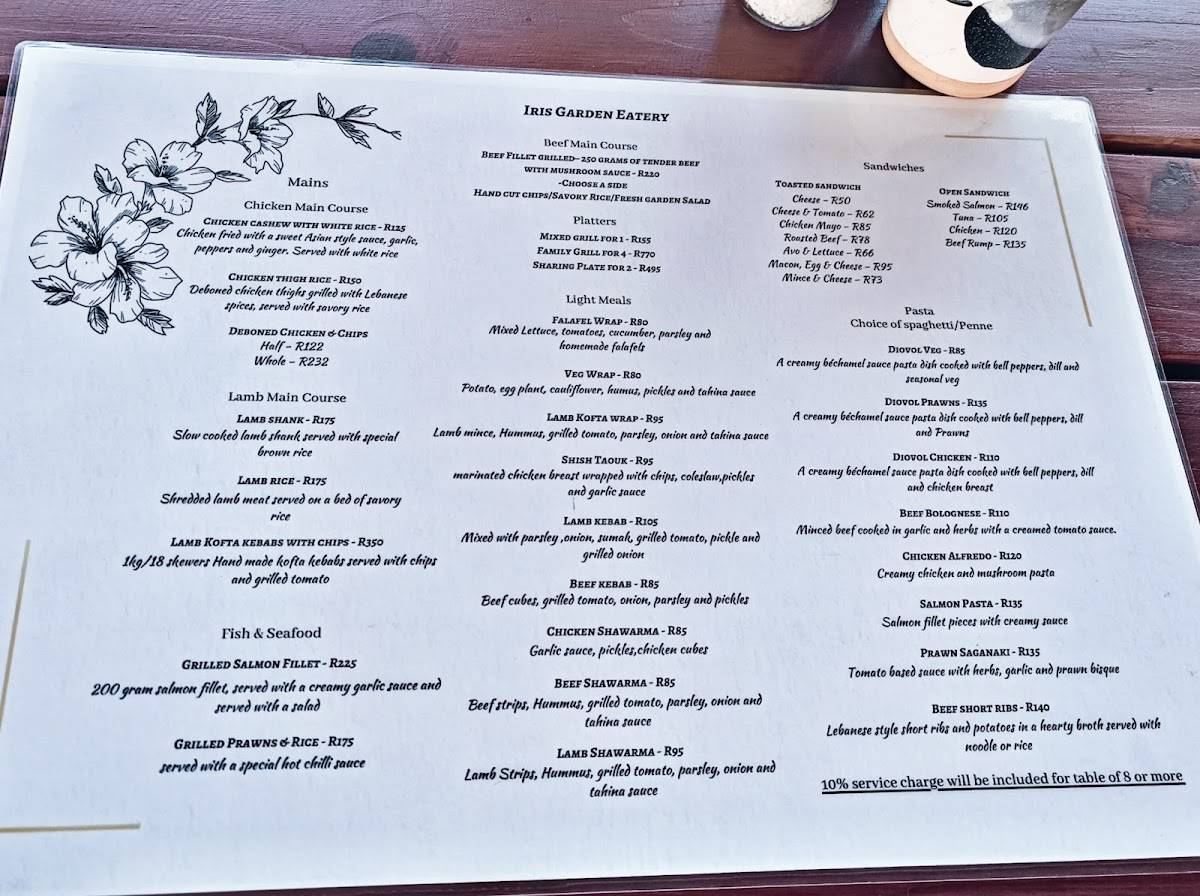 Menu at Iris Garden Eatery cafe, Sandton