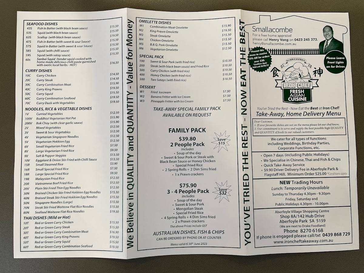 Menu at Iron Chef Fresh Asian Cuisine restaurant, Aberfoyle Park