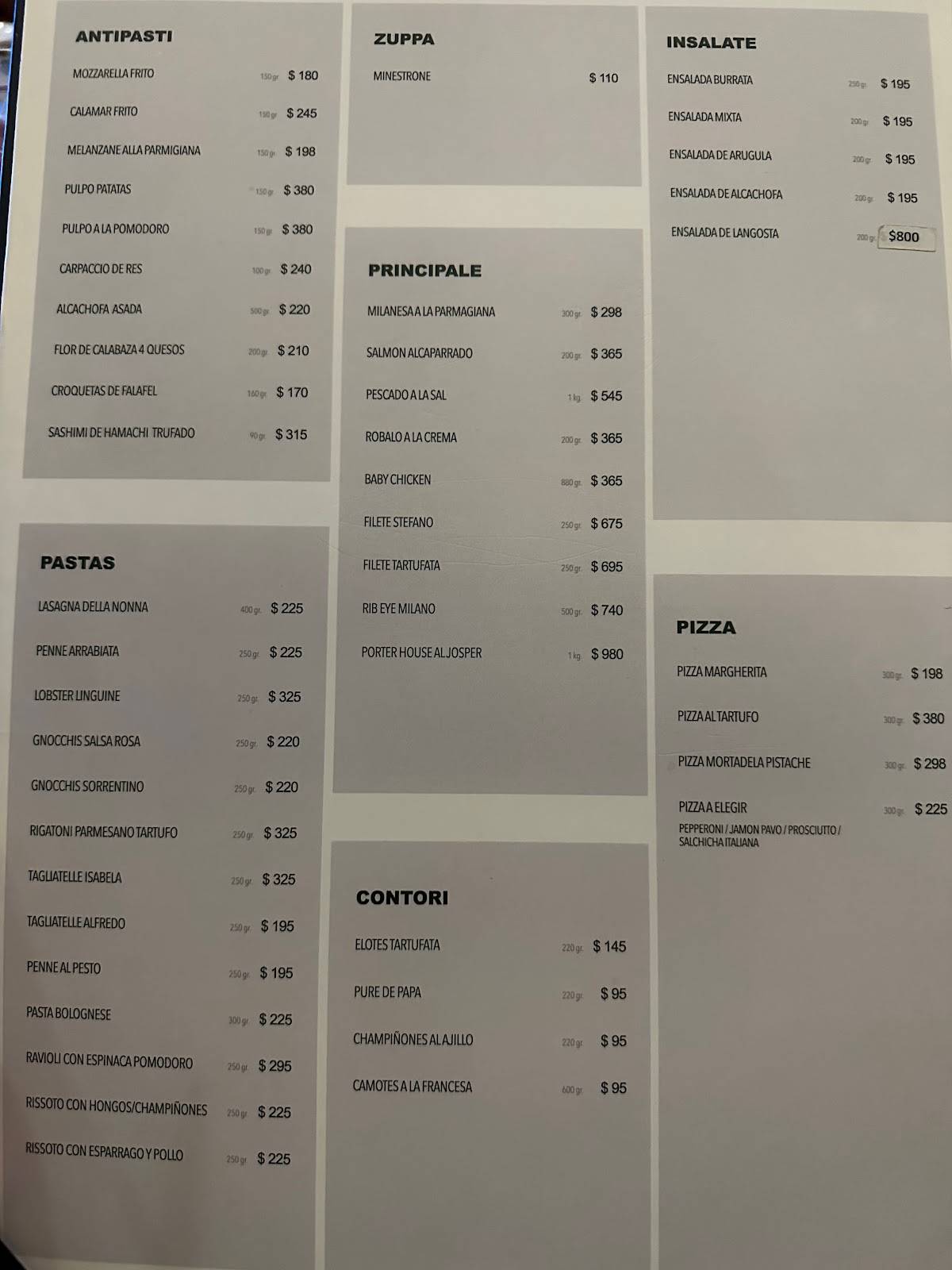 Carta del restaurante Isabela MX, Zapopan
