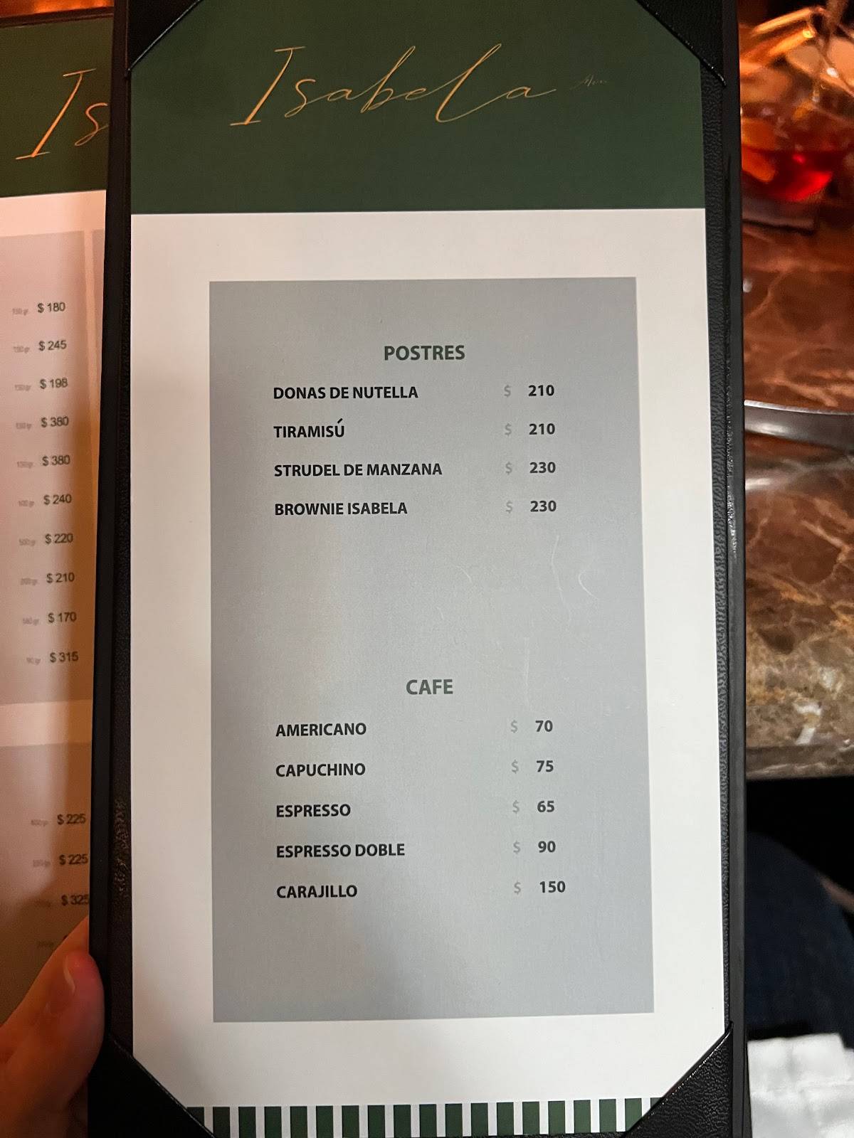 Carta del restaurante Isabela MX, Zapopan