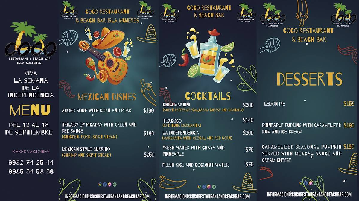 Menu at Coco Snack Beach Bar, Isla Mujeres