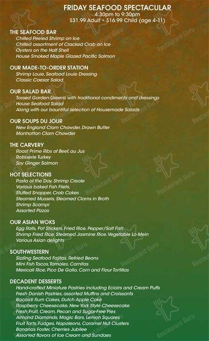 Menu at Island Buffet, Reno, 2707 S Virginia St.