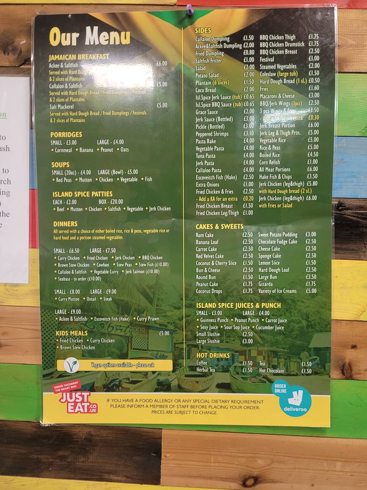 Menu at Island Spice Caribbean Takeaway Ltd restaurant, Birmingham