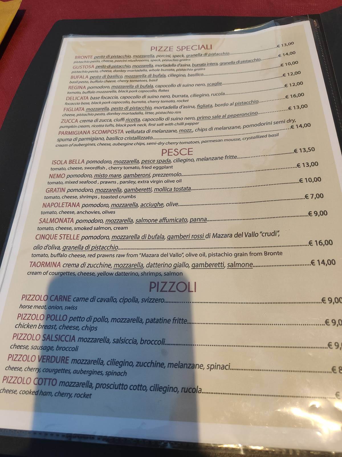 Menu da Isola Bella ristorante, Noto