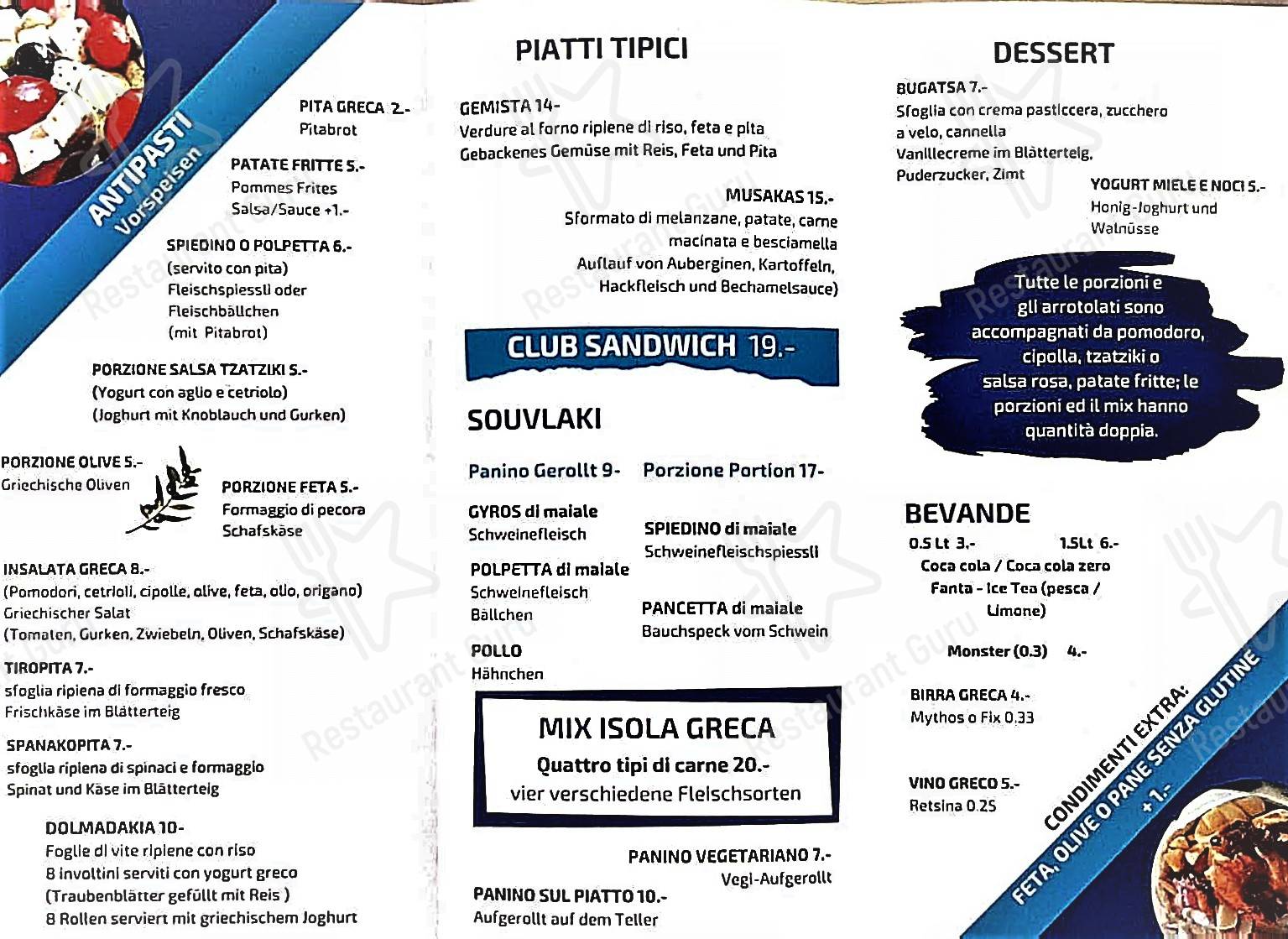 Menu da Isola Greca, Locarno, Via ai Saleggi 7