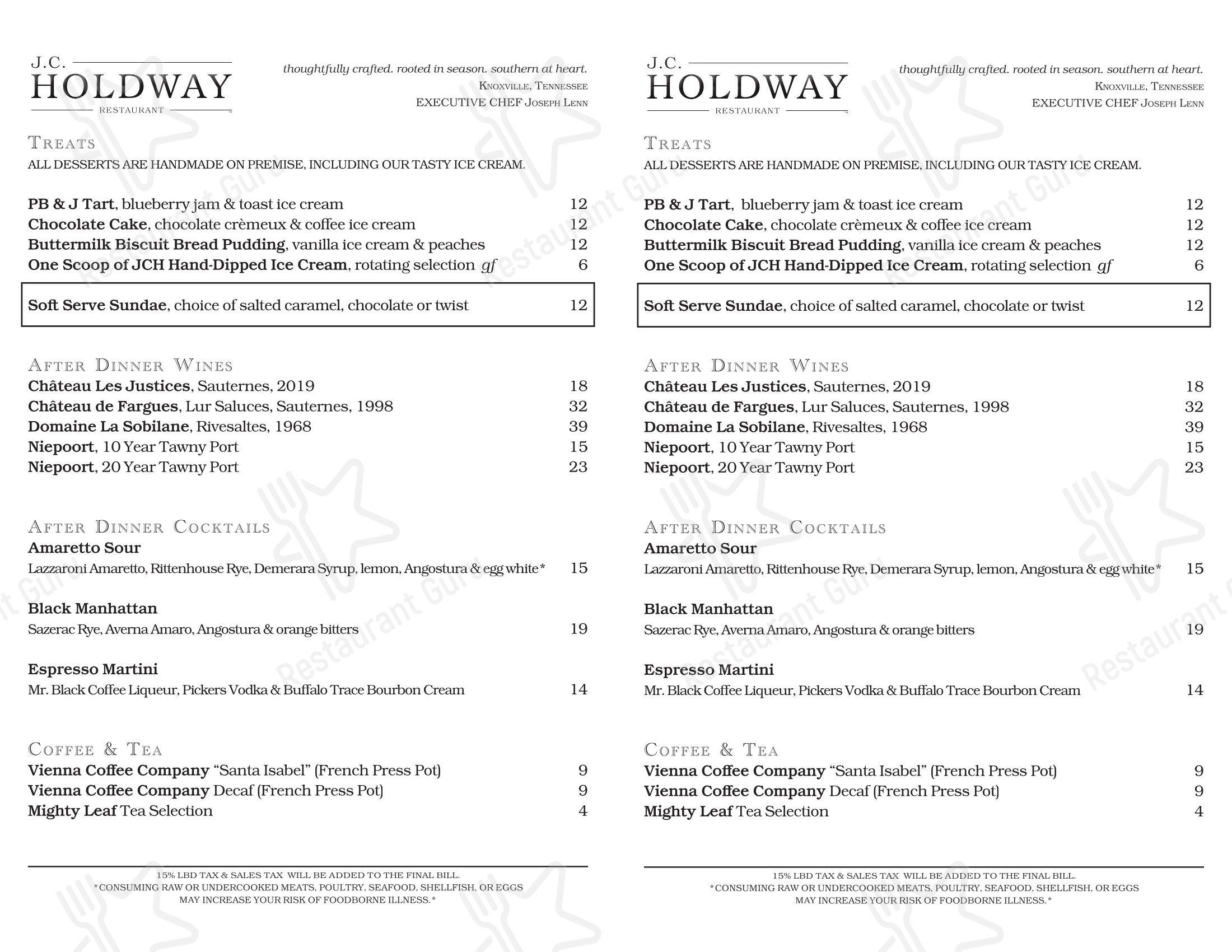 Menu at J.C. Holdway pub & bar, Knoxville