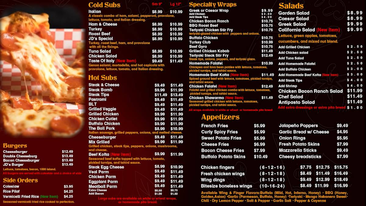 Menu at J & D Pizza & Resturant pizzeria, Woonsocket, 282 Mendon Rd