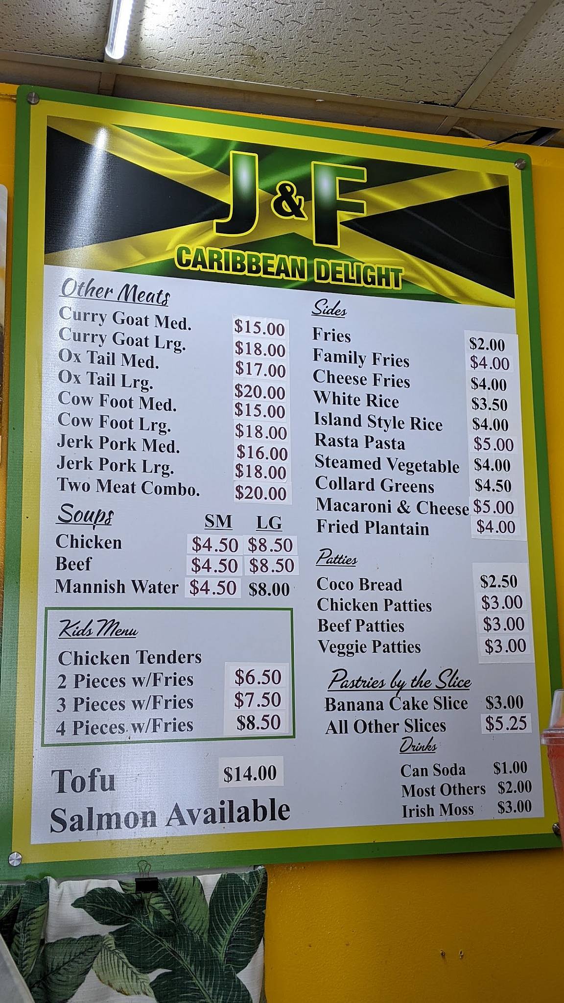 Menu at J&F Caribbean Delight restaurant, Macon