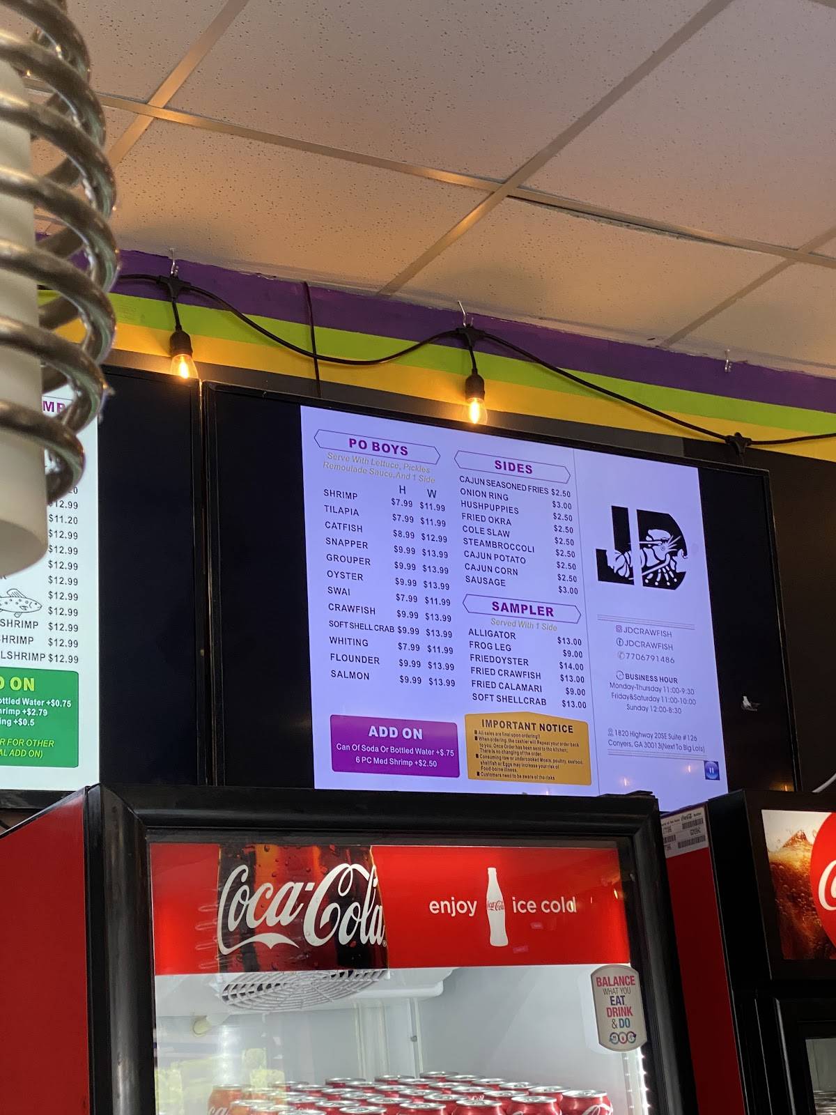 Menu at JD Crawfish New Orleans Seafood restaurant, Conyers
