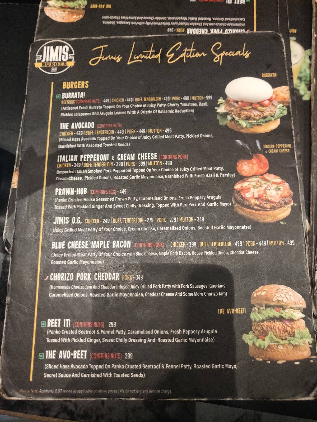 Menu at JIMIS BURGER - Vashi, Navi Mumbai, Shop 25