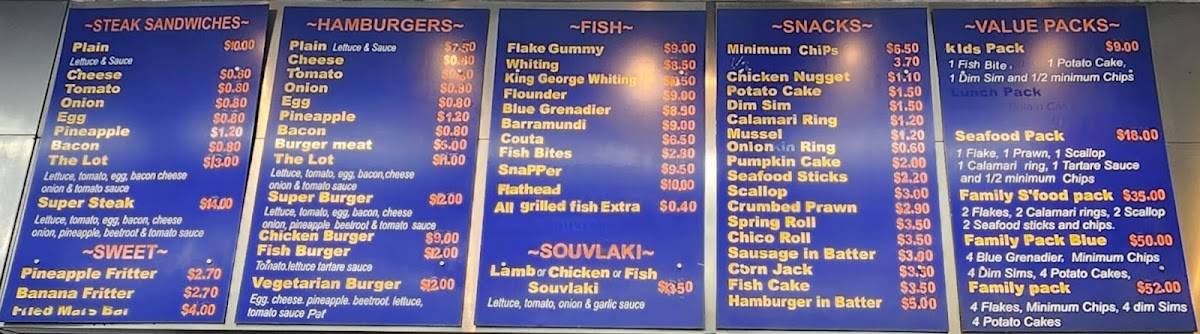 Menu at JJ's Fish & Chips restaurant, Doncaster East