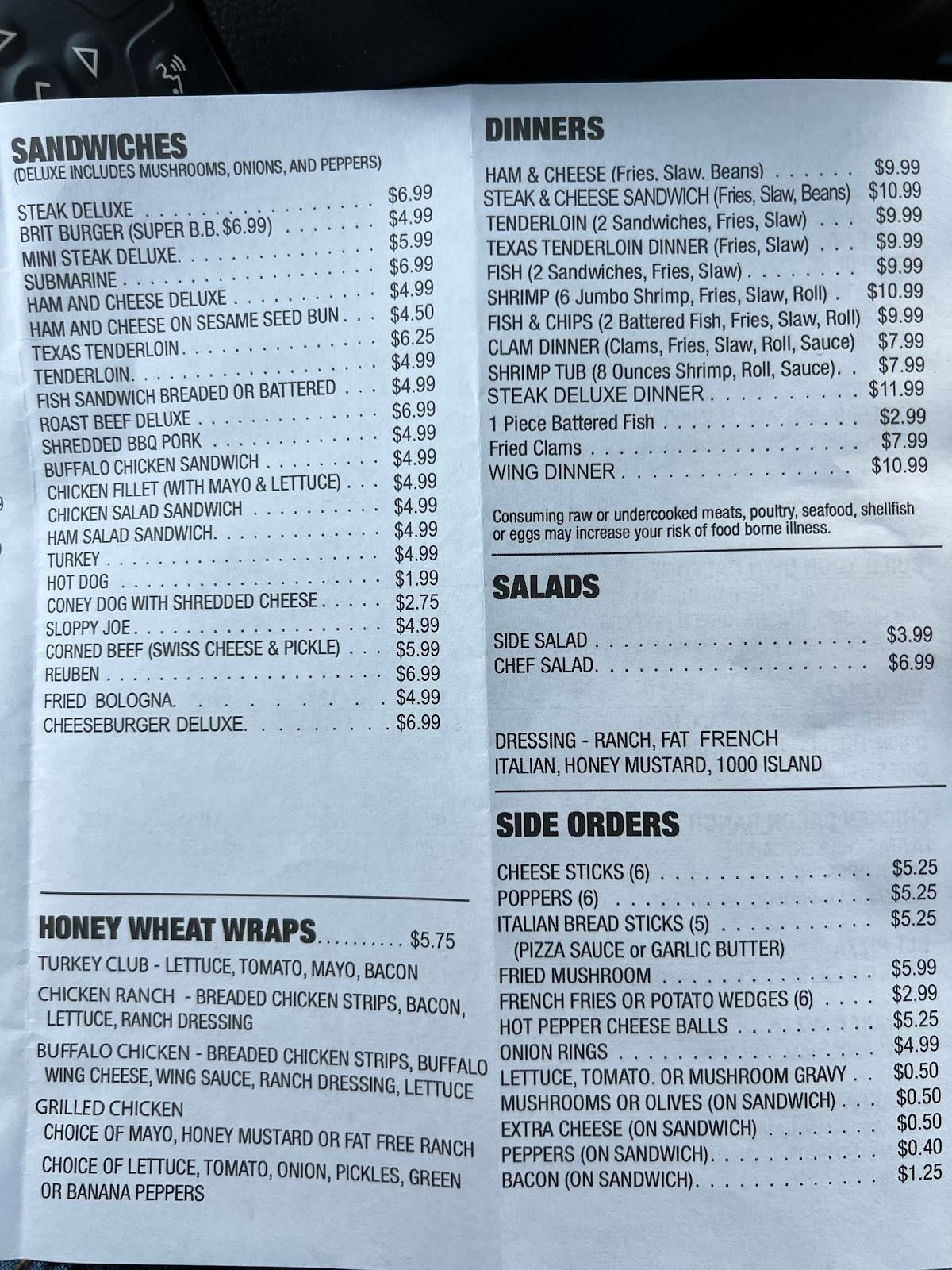 Menu at JJ’s Lunch Box pizzeria, Troy