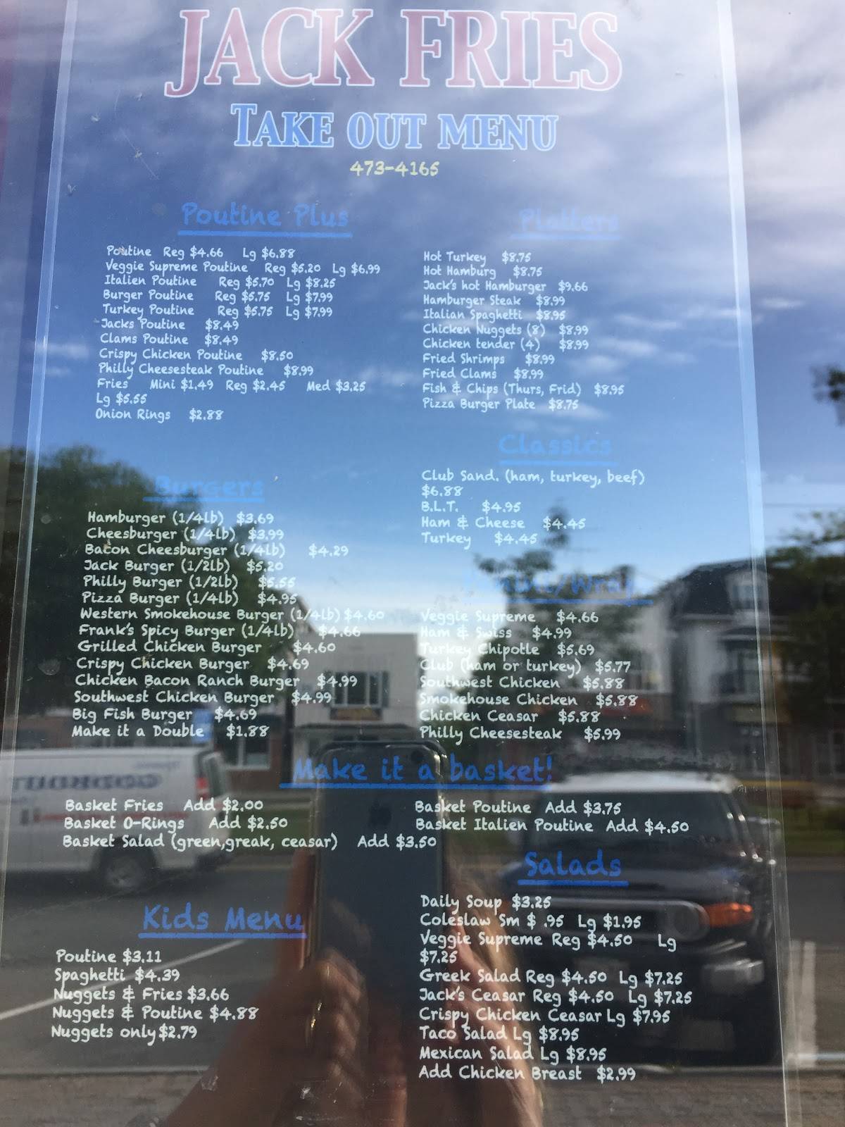Menu at Jack Fries fast food, Grand Falls