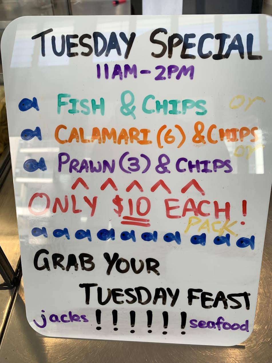 Menu at Jack's Seafood restaurant, Sans Souci