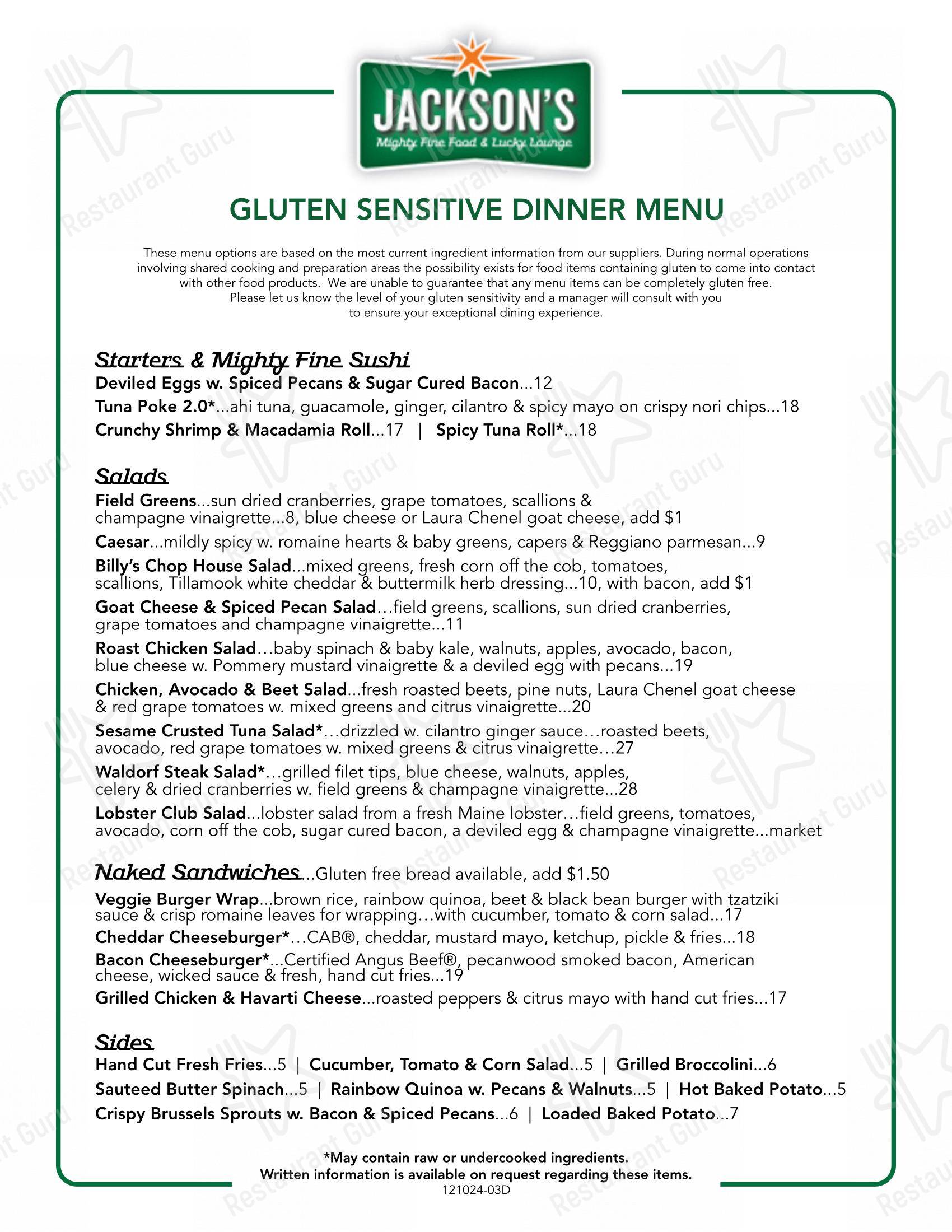 Menu at Jackson's Mighty Fine Food and Lucky Lounge restaurant, Reston