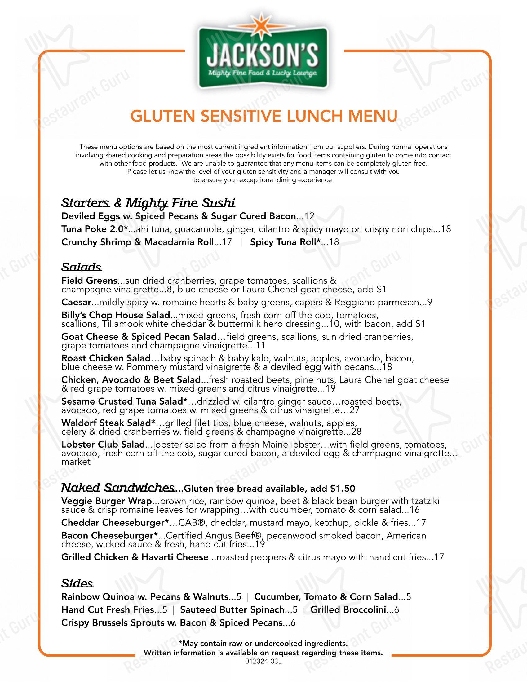 Menu at Jackson's Mighty Fine Food and Lucky Lounge restaurant, Reston