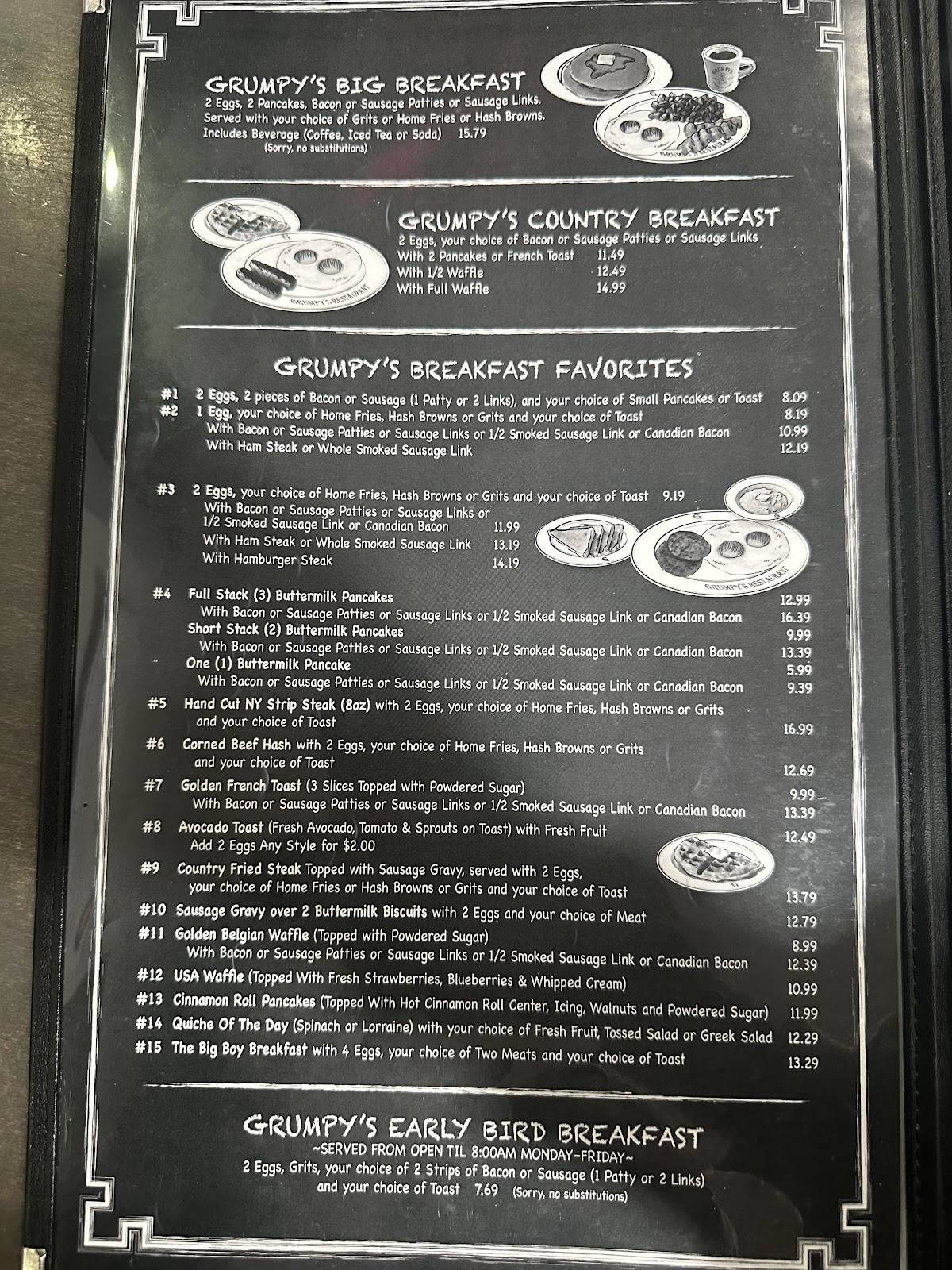 Menu at Grumpy's Restaurant, Orange Park