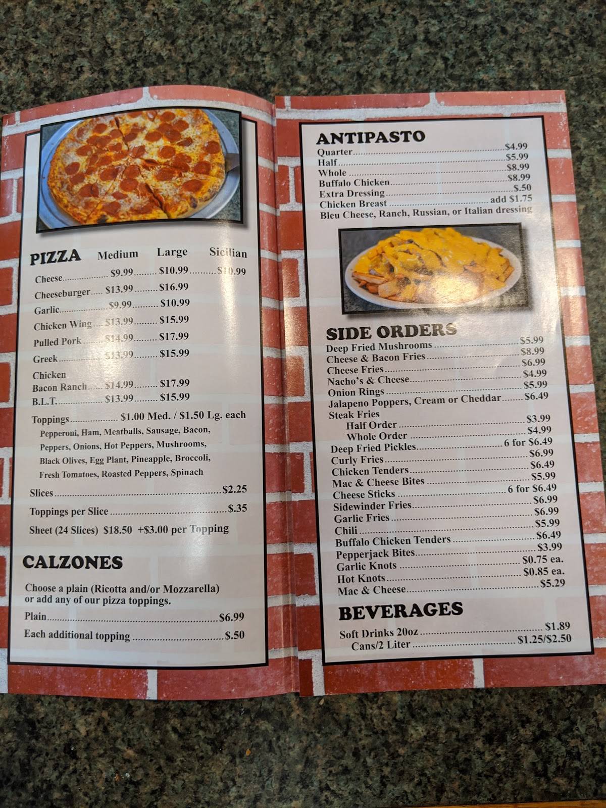 Menu at Robbie T's Pizza pizzeria, Jamesville