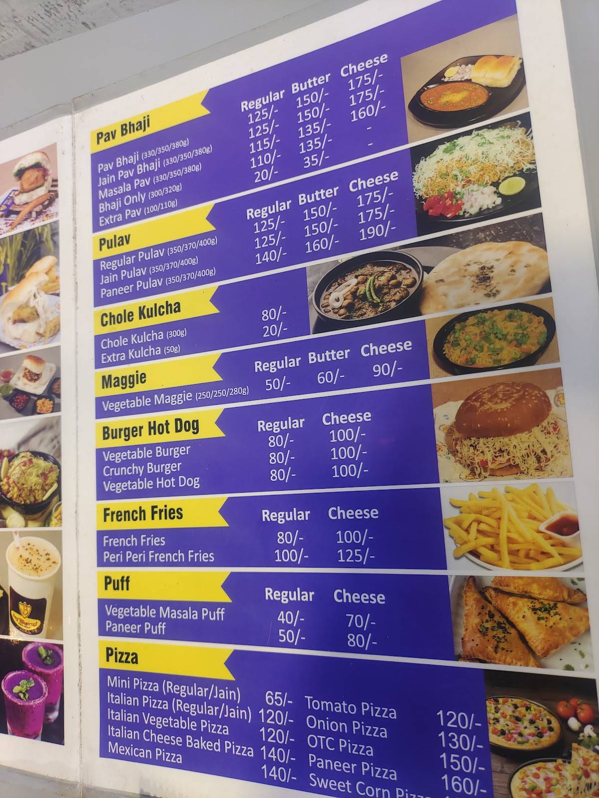 Menu at Jay Bhavani Vada Pav, Jaipur