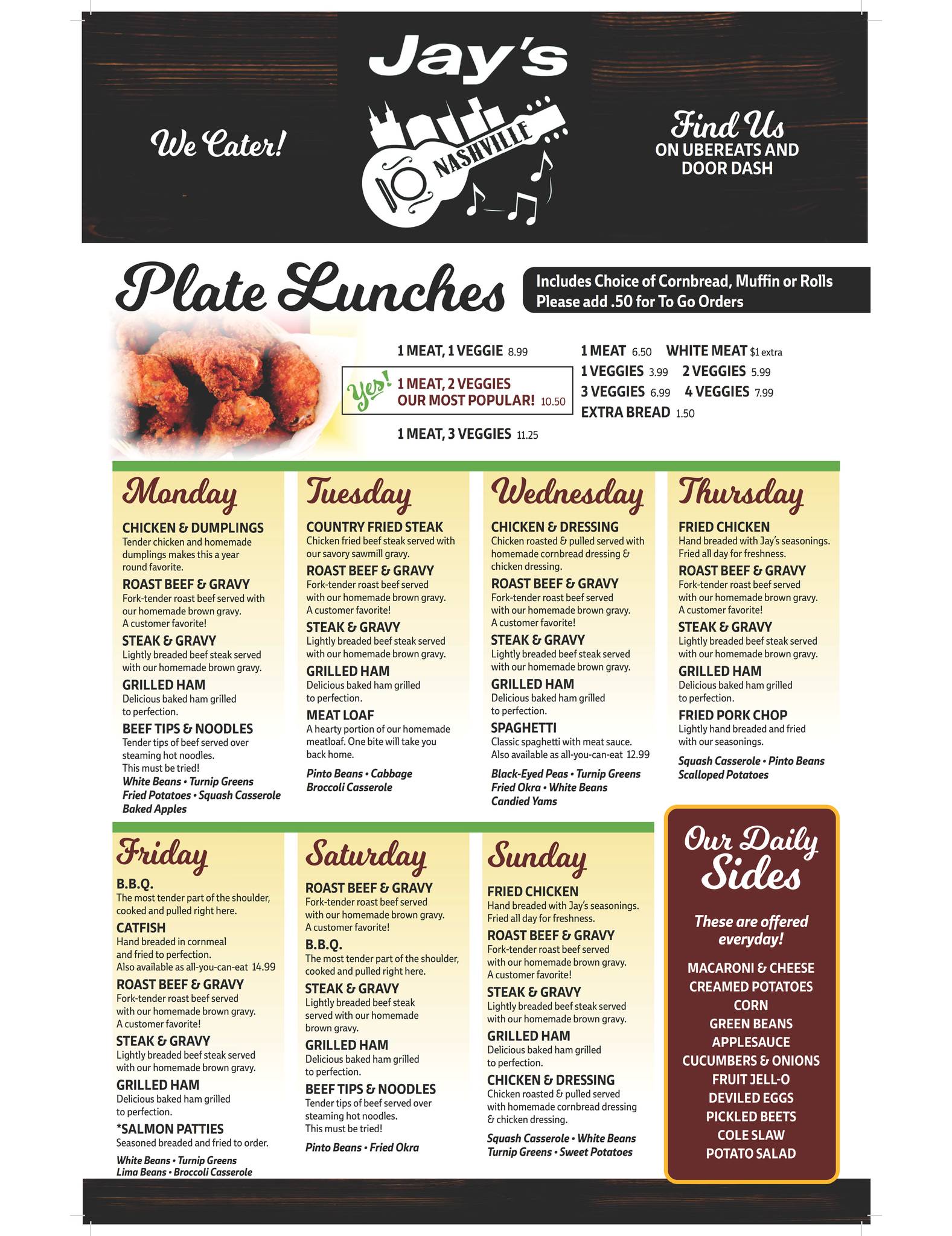 Menu at Jay's Family Restaurant, LLC, Nashville
