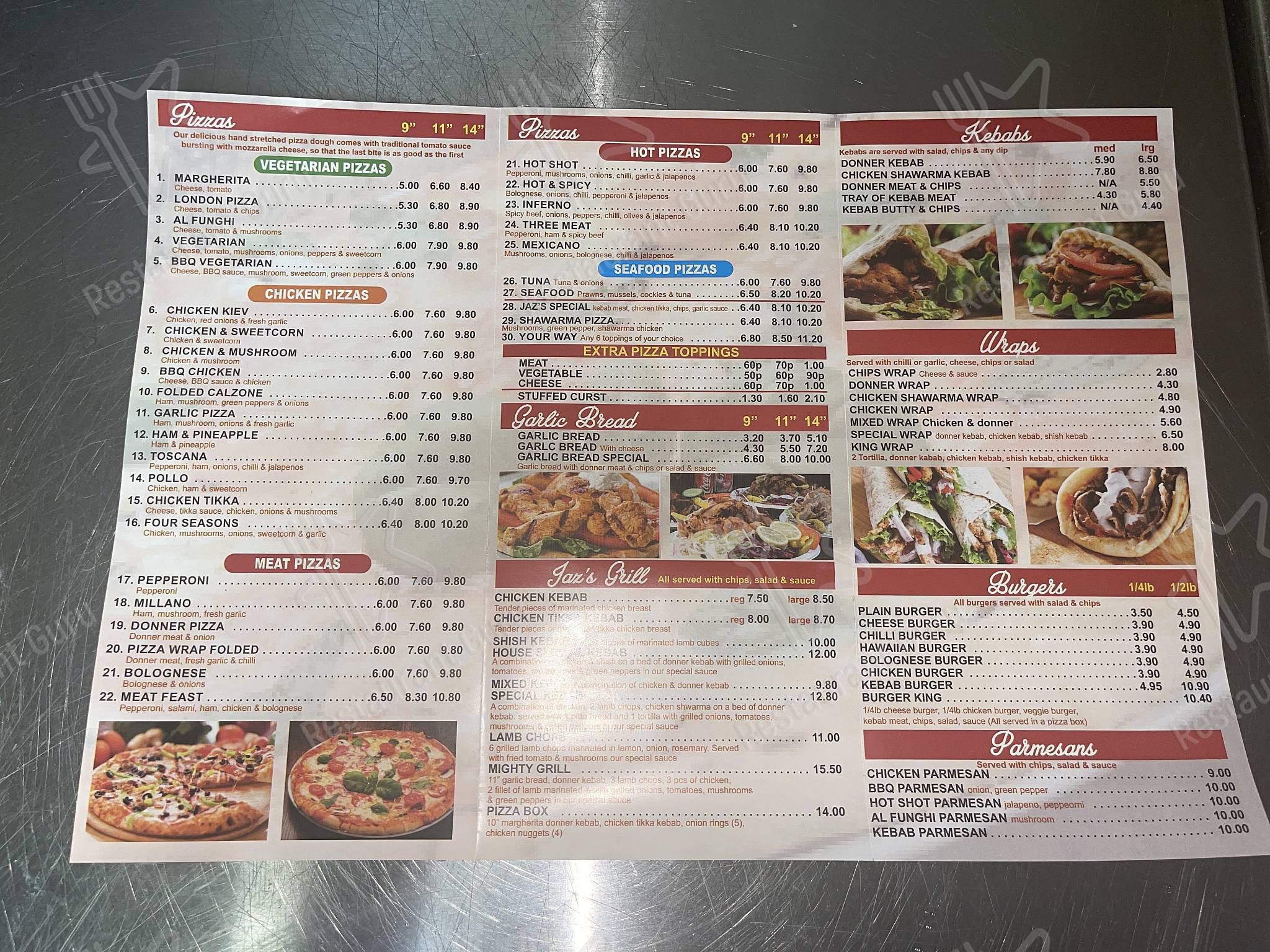 Menu at Jaz & Jayz Golden Fry fast food, Gateshead