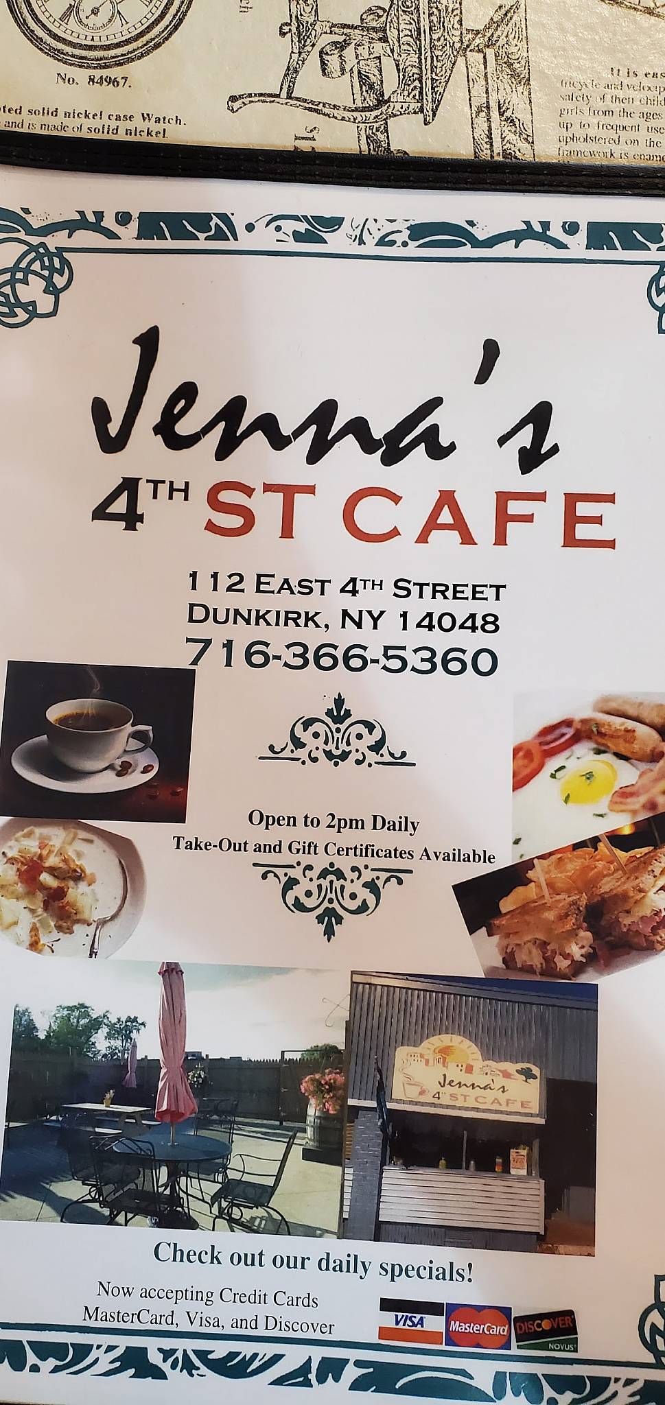 Menu at Jenna's 4th St Cafe, Dunkirk