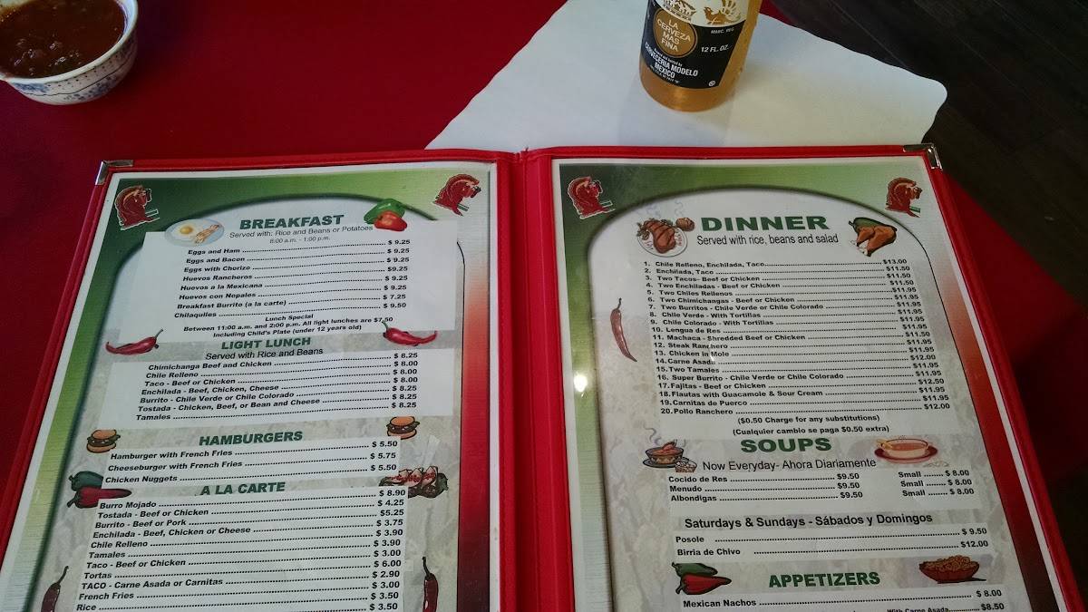 Menu at Jesús Mexican Restaurant, Morgan Hill, C Monterey Hwy