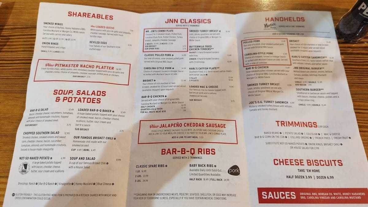 Menu at Jim 'N Nick's Bar-B-Q, Memphis