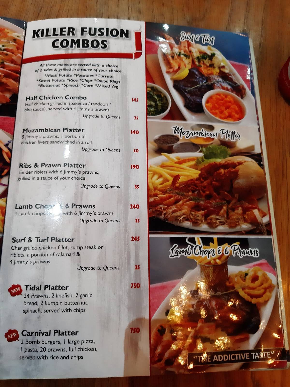 Menu at Jimmy's Killer Prawns Gateway restaurant, Umhlanga, Shop G340 ...