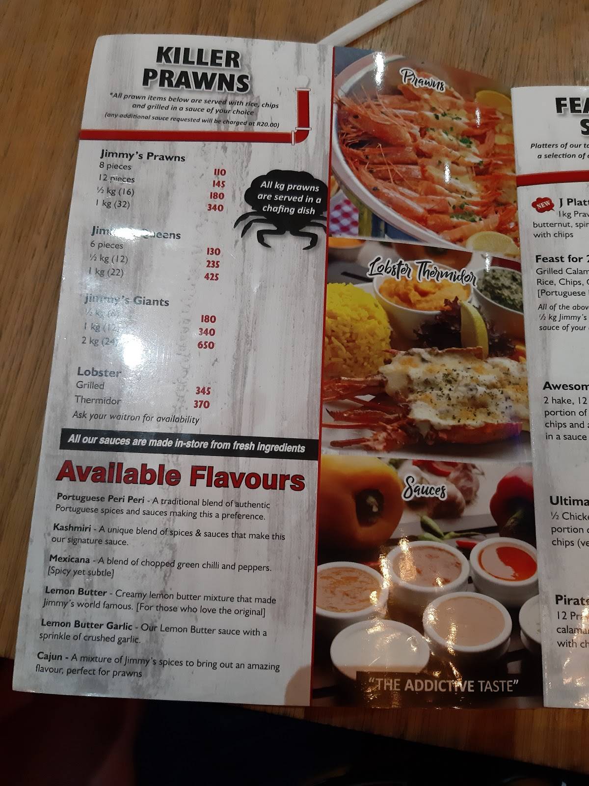 Menu at Jimmy's Killer Prawns Gateway restaurant, Umhlanga, Shop G340 ...