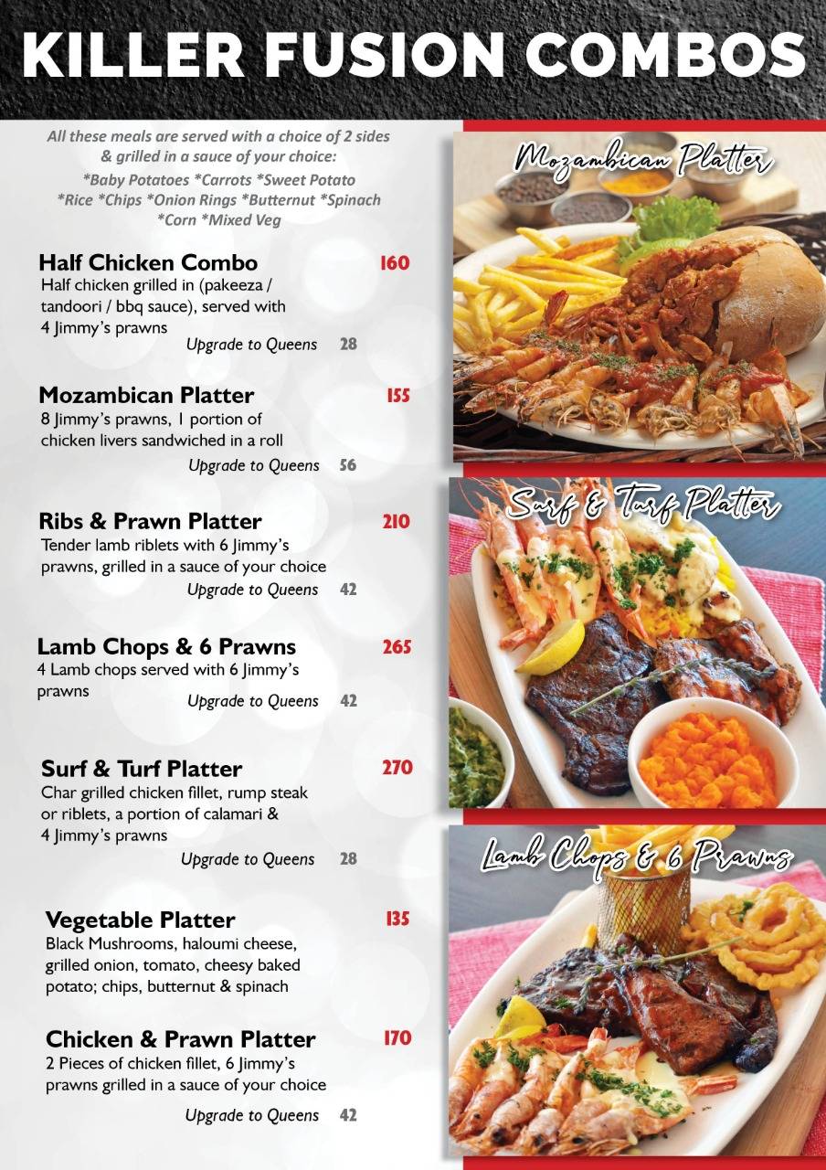 Menu at Jimmy's Killer Prawns Gateway restaurant, Umhlanga, Shop G340 ...