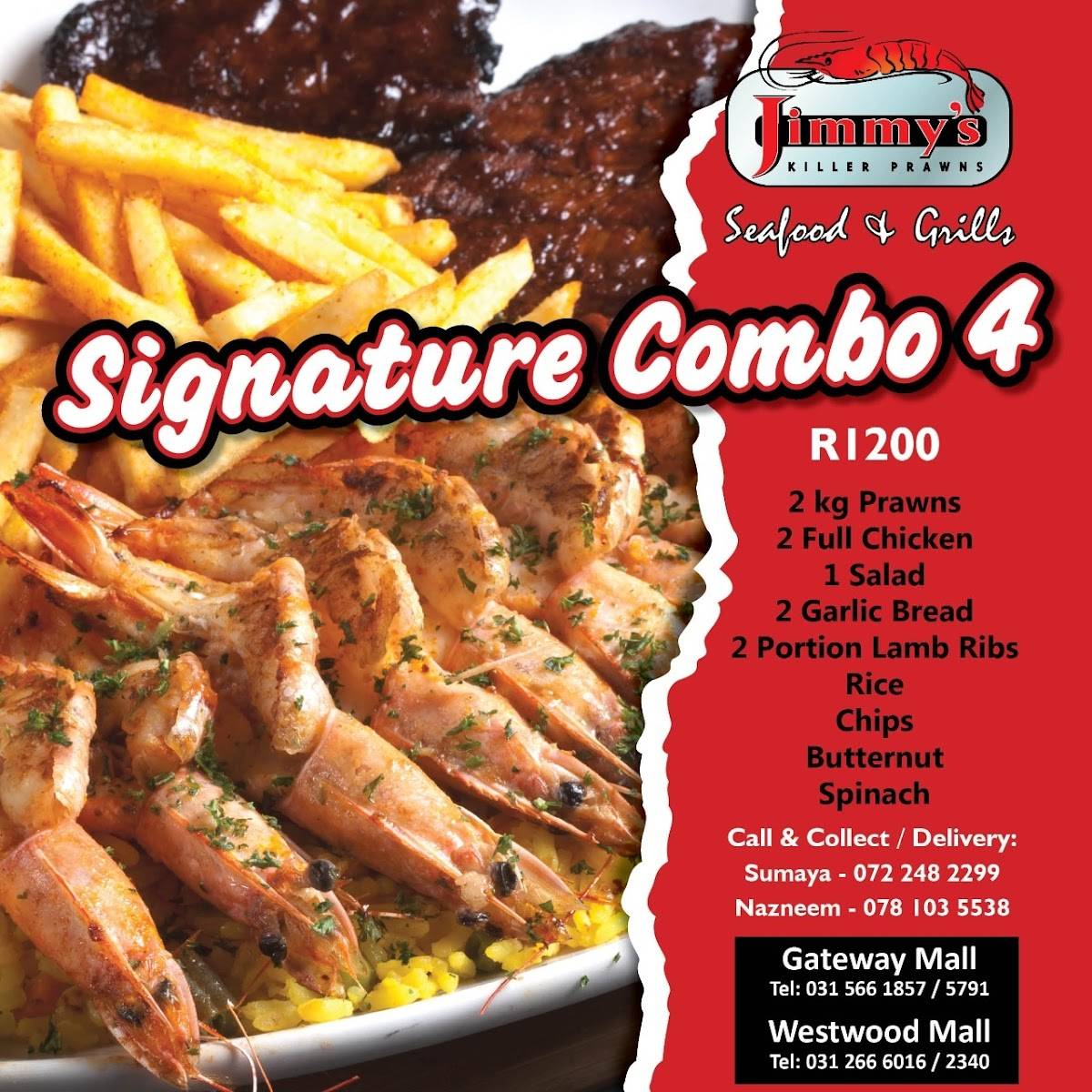 Menu at Jimmy's Killer Prawns Westwood restaurant, Durban, Shop L45