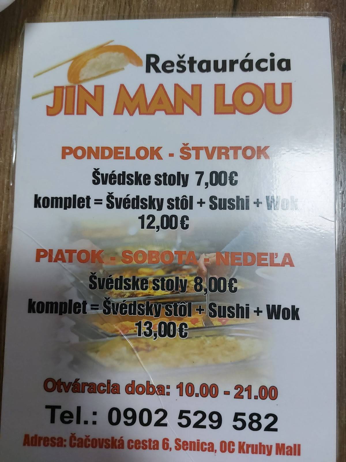 Menu au Jin man Lou restaurant, Senica