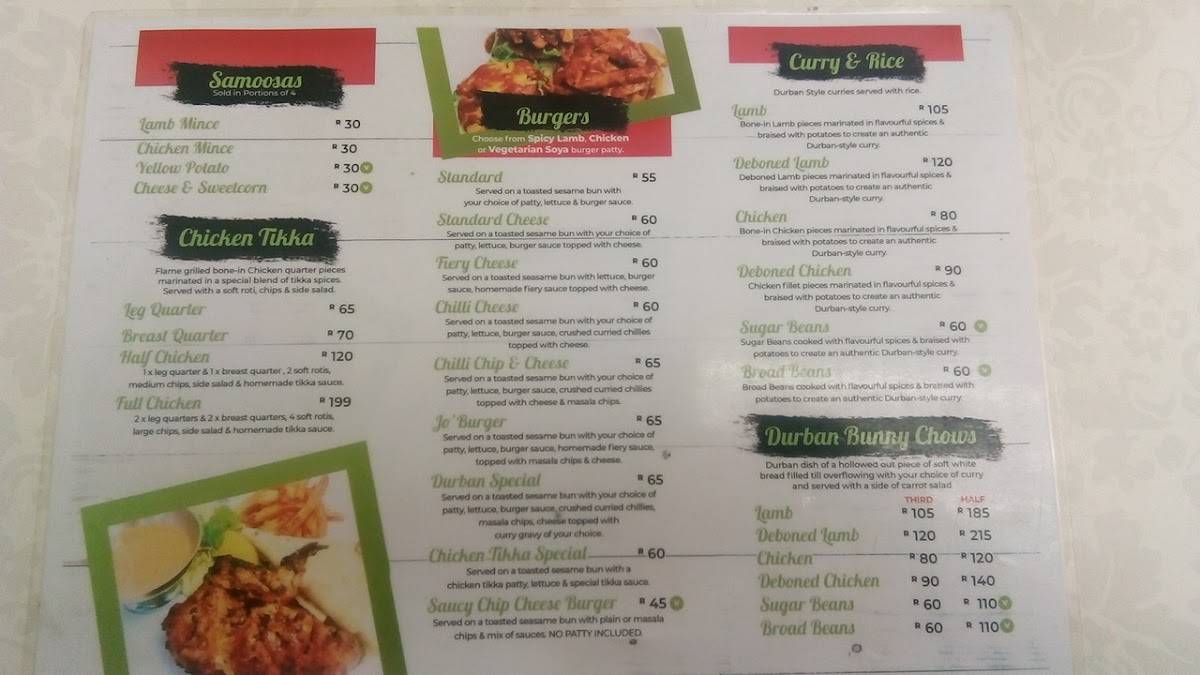 Menu at Spice Kitchen restaurant, Sandton
