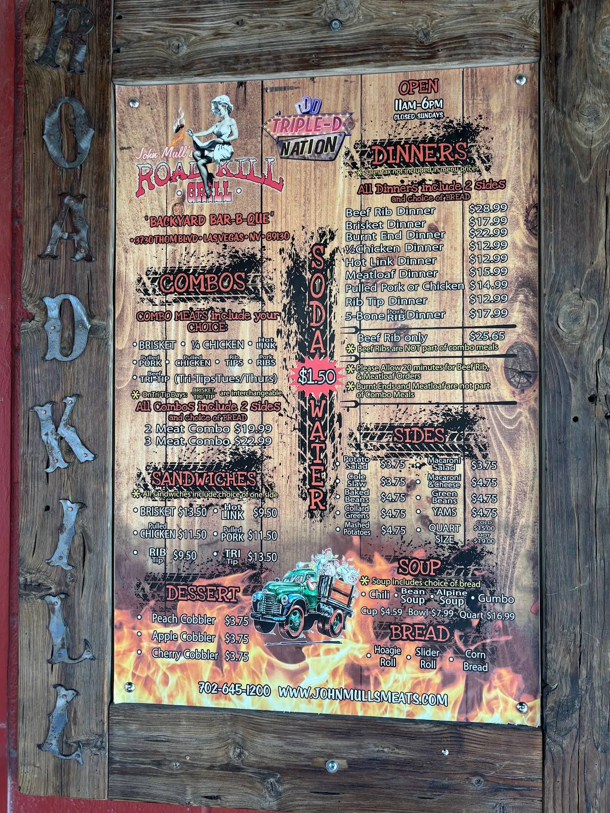 Menu at John Mull's Meats & Road Kill Grill BBQ, Las Vegas