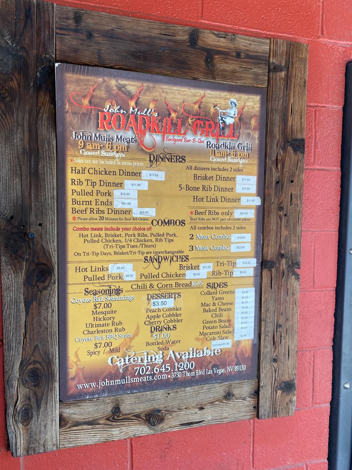 Menu at John Mull's Meats & Road Kill Grill BBQ, Las Vegas