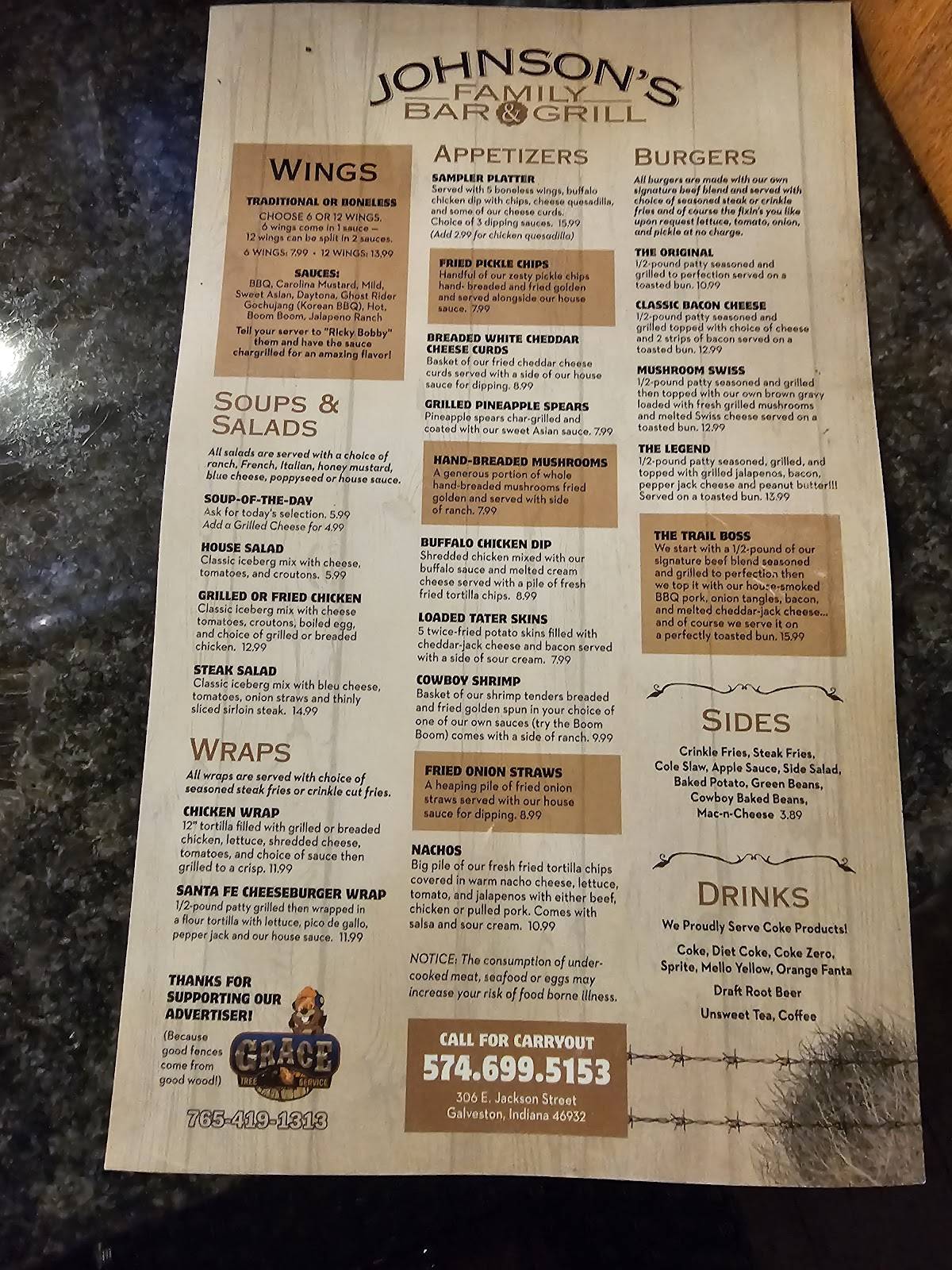 Menu at Johnson's Tavern Inc pub & bar, Galveston